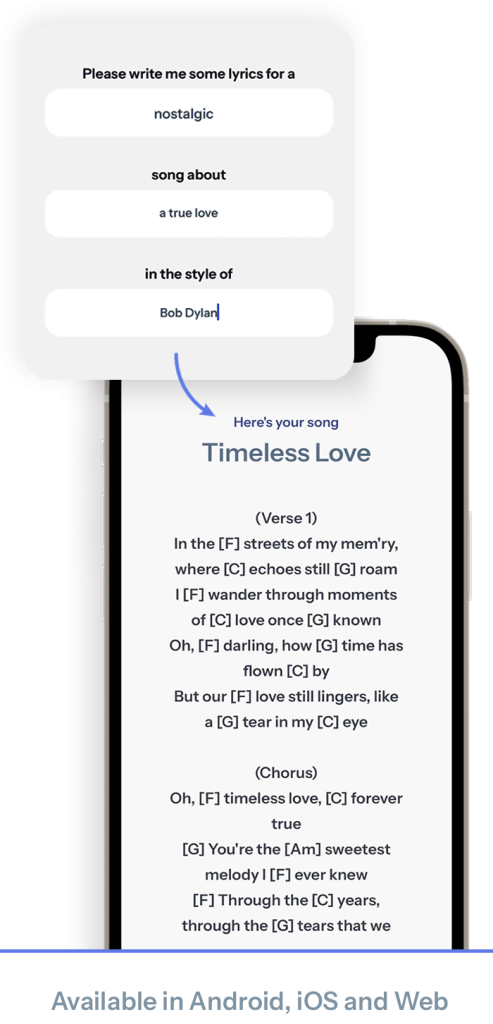 AI lyrics generator. Craft your next hit song in minutes.